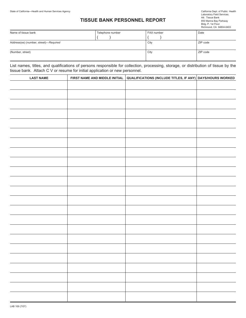 Form LAB169 - Fill Out, Sign Online and Download Fillable PDF ...