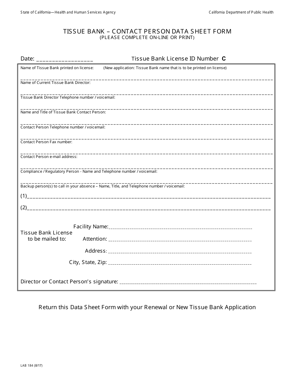 Form LAB184 - Fill Out, Sign Online and Download Fillable PDF ...