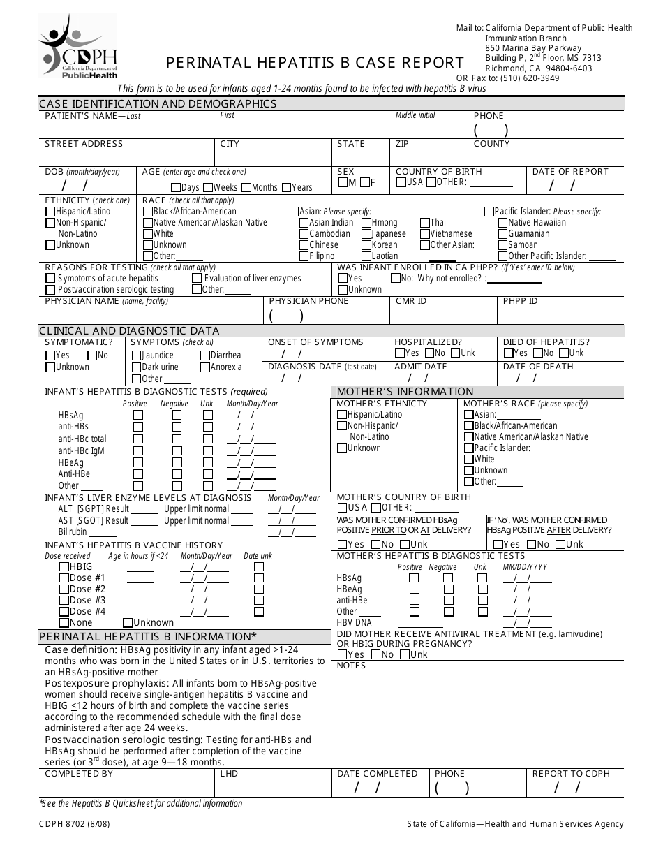 Form CDPH8702 - Fill Out, Sign Online and Download Printable PDF ...