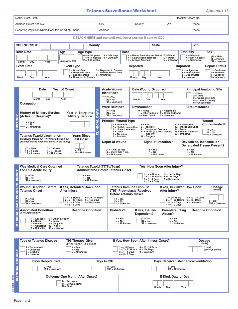 Form CS106190 Appendix 18 Download Printable PDF or Fill Online Tetanus ...