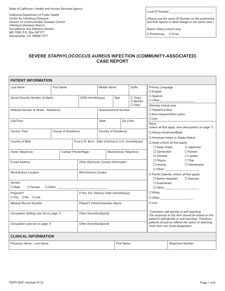 Form CDPH9061 - Fill Out, Sign Online and Download Printable PDF ...