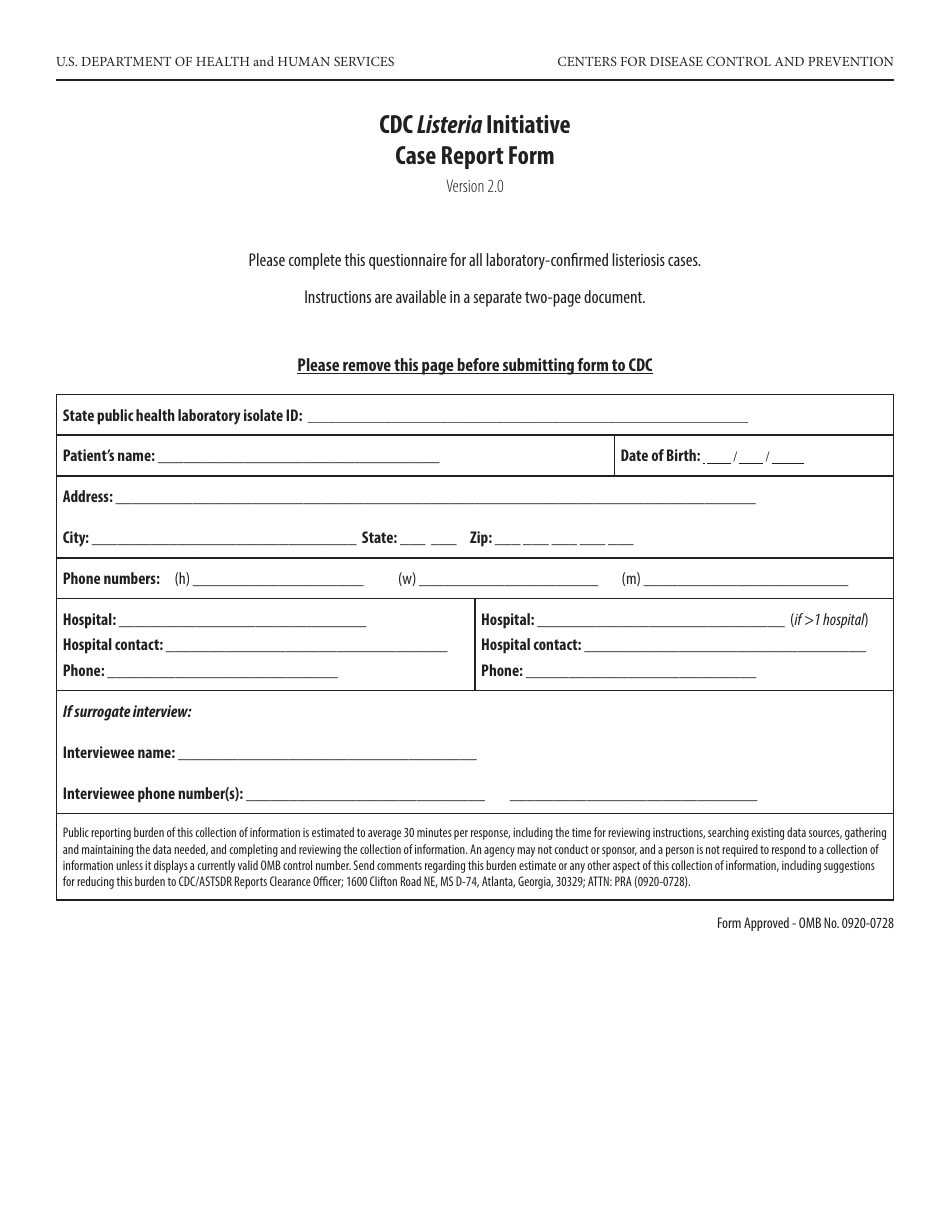CDC Listeria Initiative Case Report Form - Fill Out, Sign Online and ...