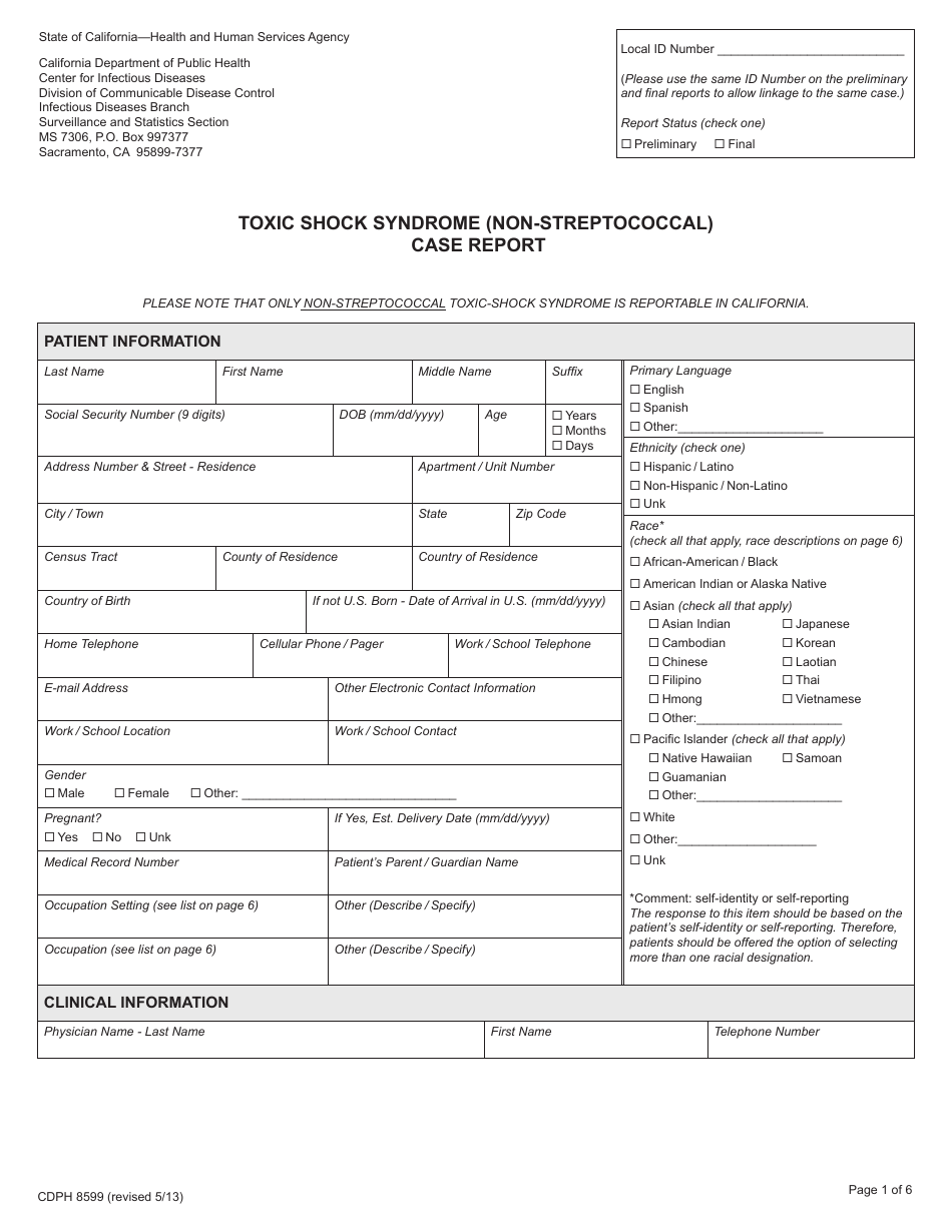 Form CDPH8599 - Fill Out, Sign Online and Download Printable PDF ...