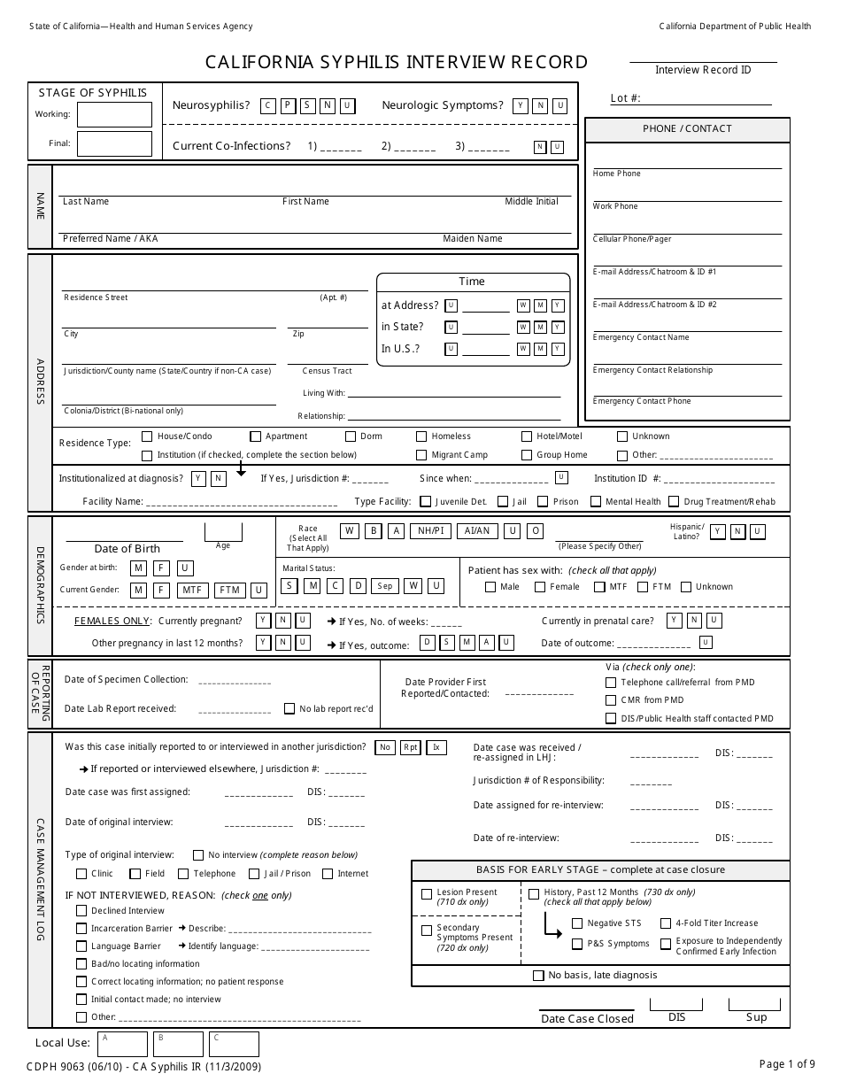 Form CDPH9063 - Fill Out, Sign Online and Download Printable PDF ...