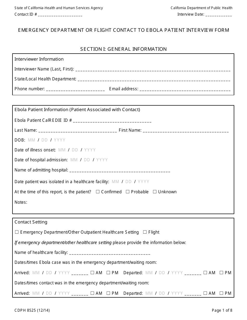 Form CDPH8525 - Fill Out, Sign Online and Download Printable PDF ...