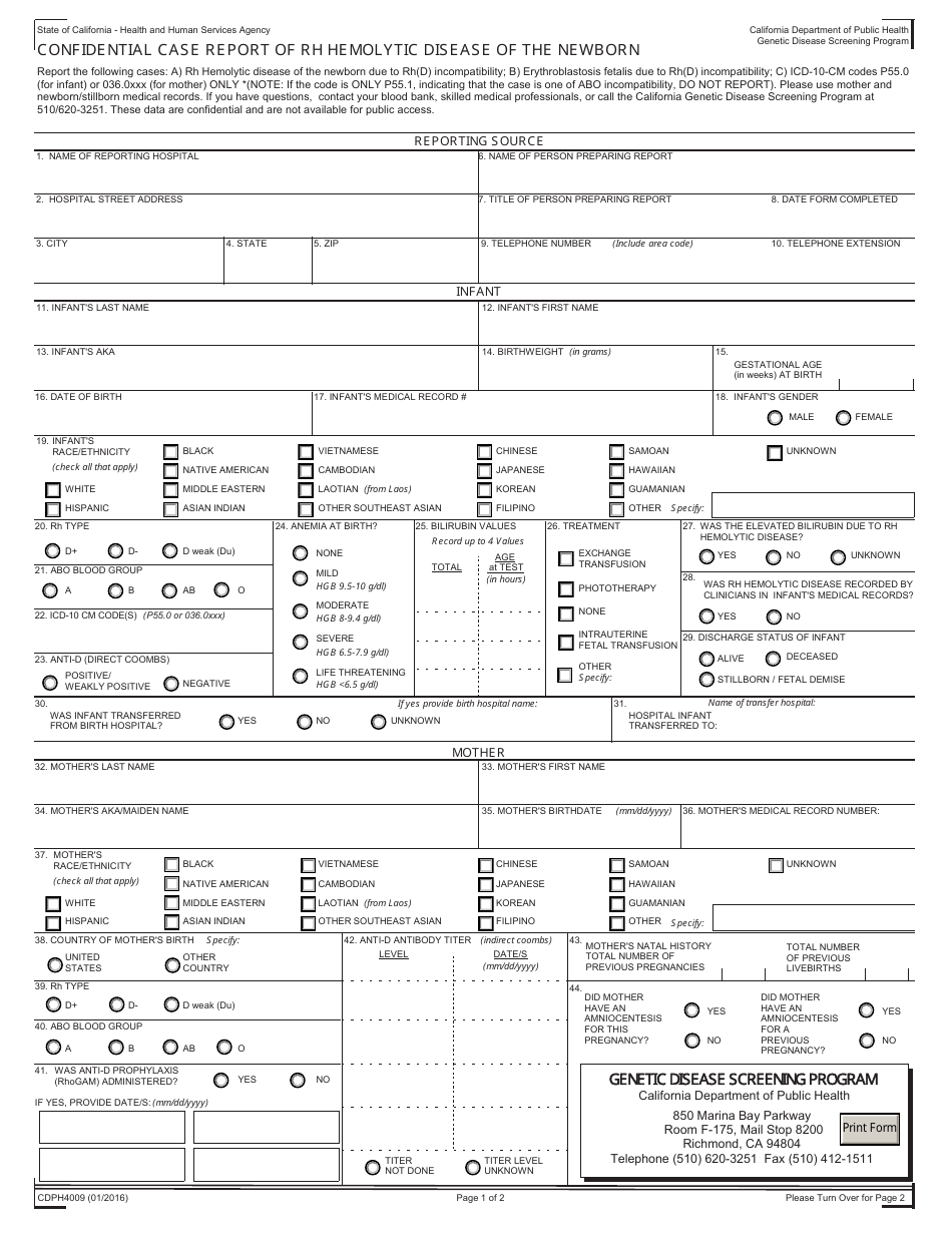 Form CDPH4009 - Fill Out, Sign Online and Download Fillable PDF ...