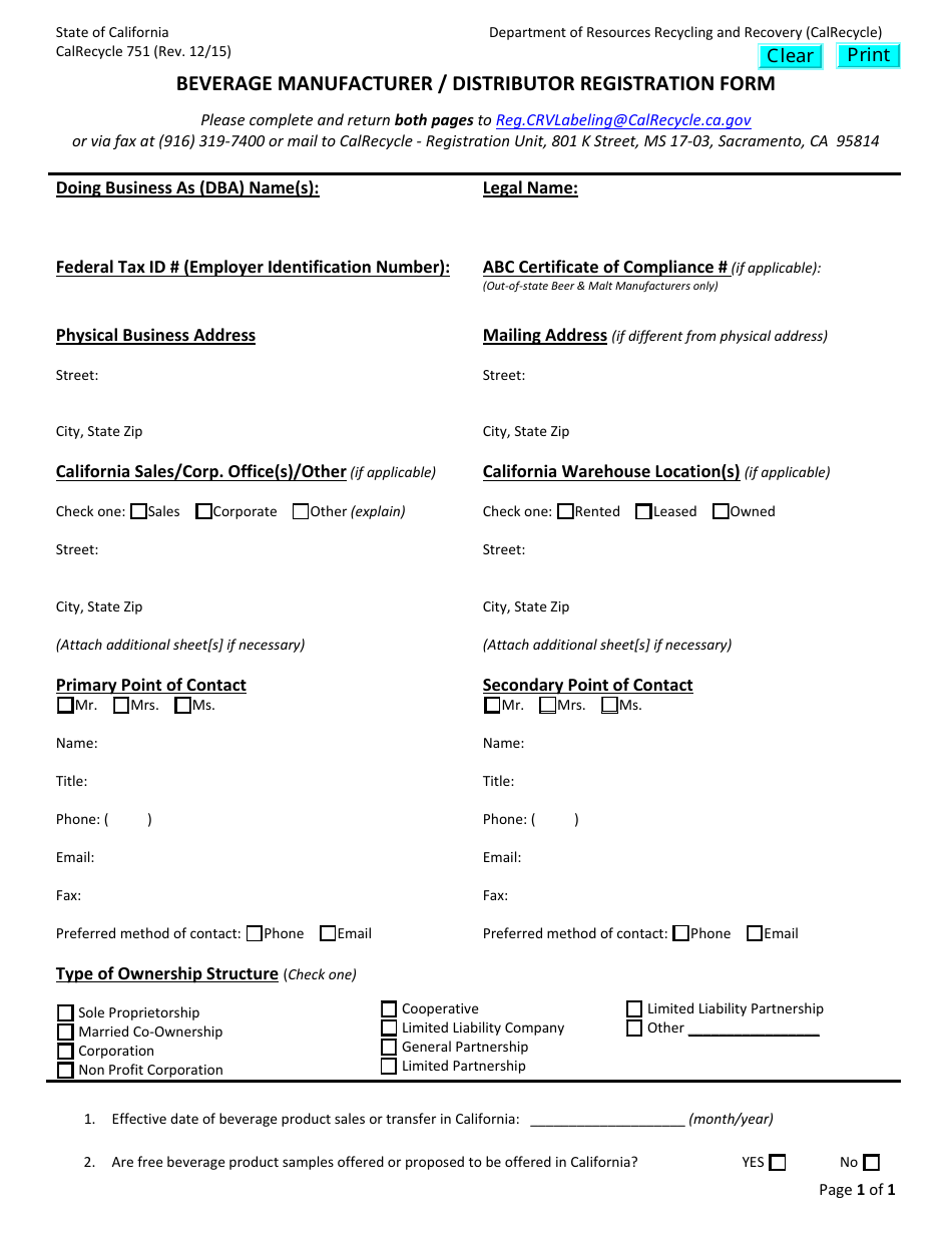 Form CalRecycle751 - Fill Out, Sign Online and Download Fillable PDF ...