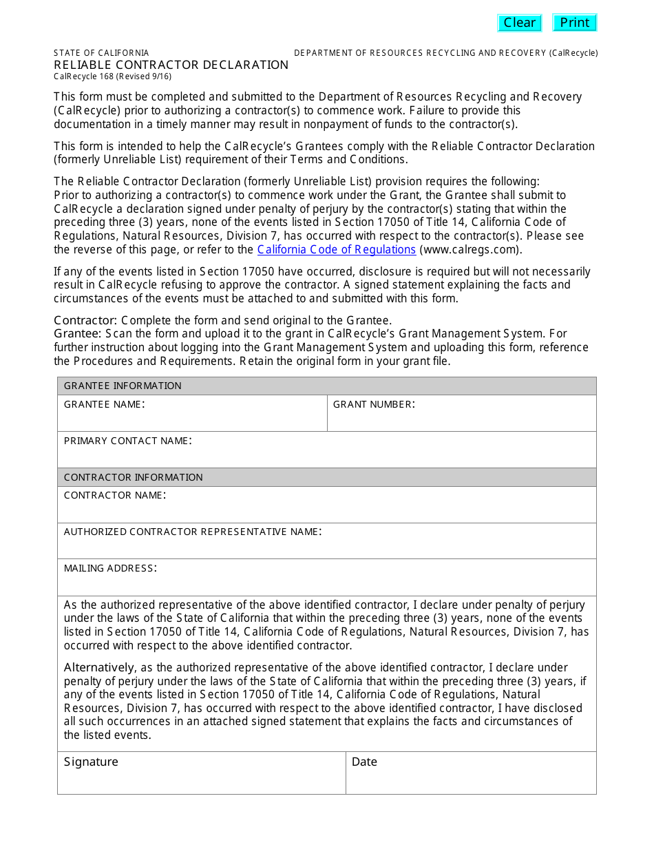 Form CalRecycle168 - Fill Out, Sign Online and Download Fillable PDF ...