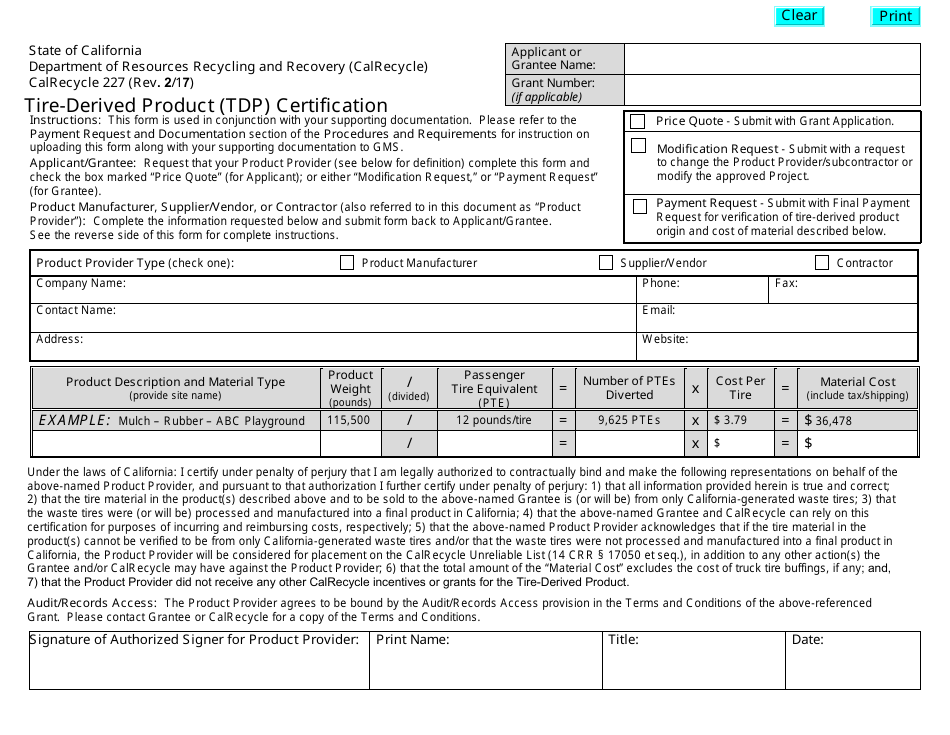 Form CalRecycle227 - Fill Out, Sign Online and Download Fillable PDF ...