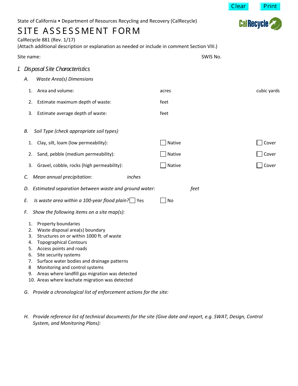 Form CalRecycle881 - Fill Out, Sign Online and Download Fillable PDF ...