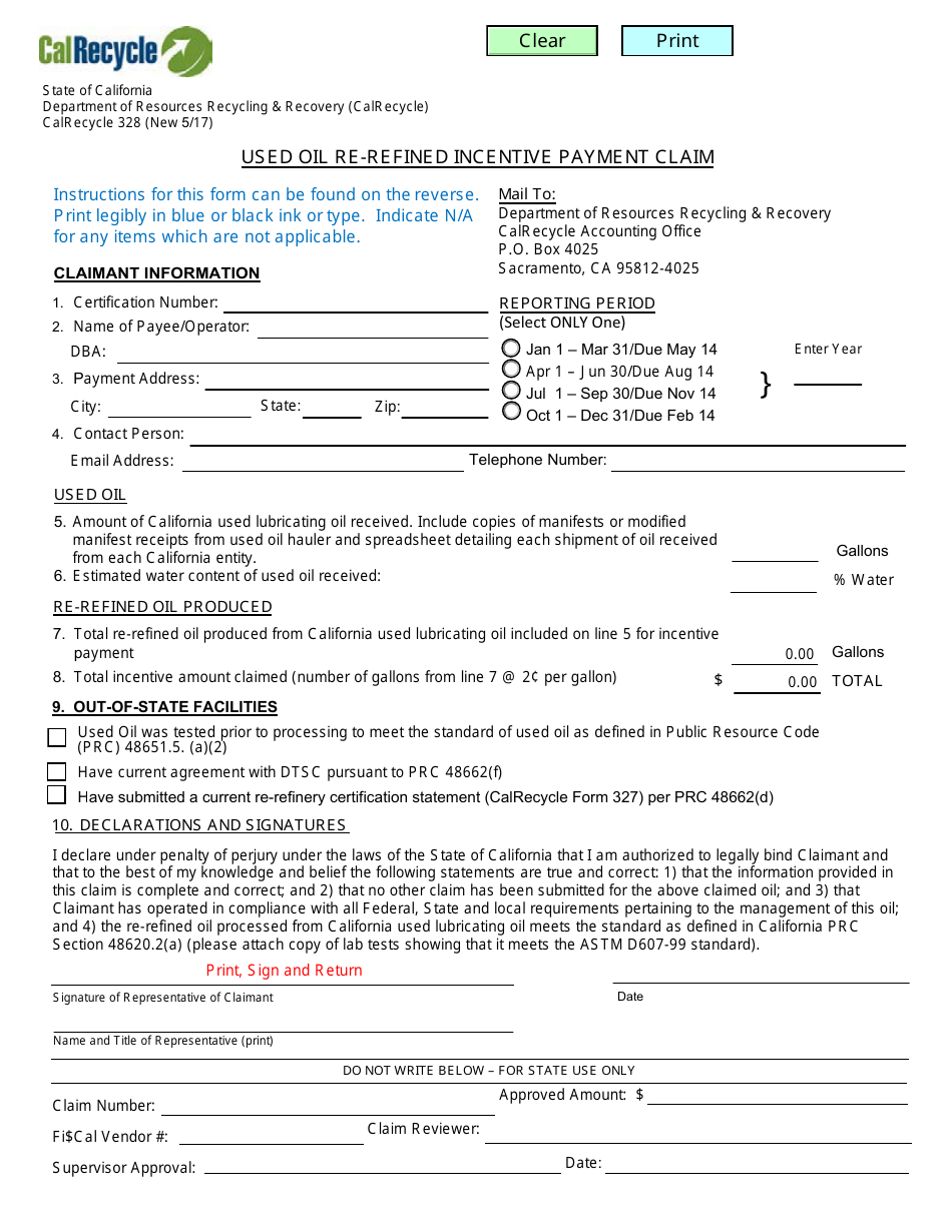 Form CalRecycle328 - Fill Out, Sign Online and Download Fillable PDF ...