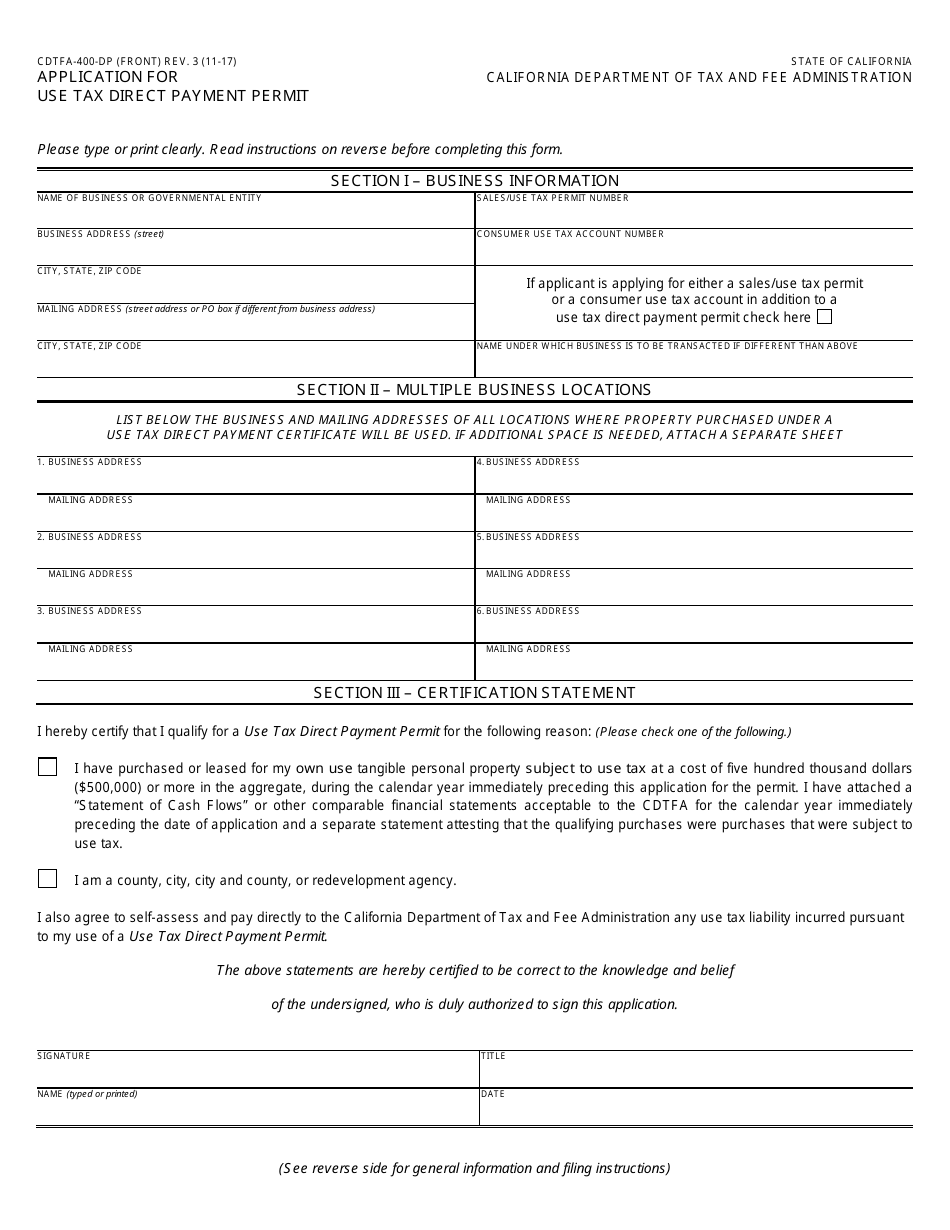 Form CDTFA-400-DP - Fill Out, Sign Online and Download Fillable PDF ...