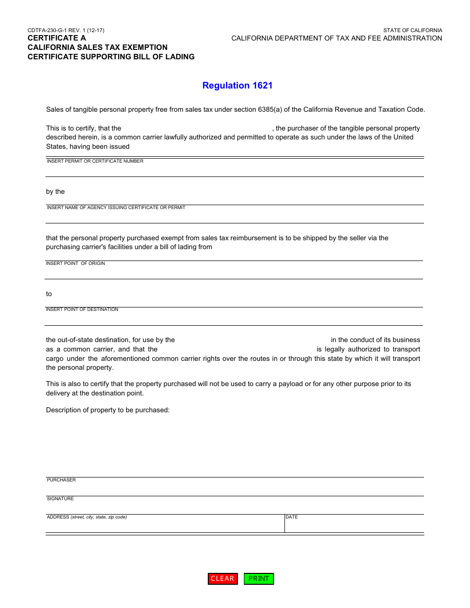 Form CDTFA-230-G-1 - Fill Out, Sign Online and Download Fillable PDF ...