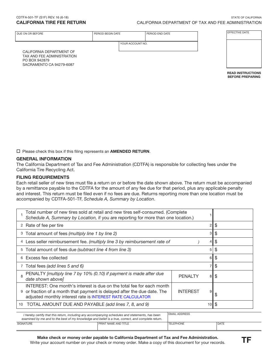 Form CDTFA-501-TF - Fill Out, Sign Online and Download Fillable PDF ...