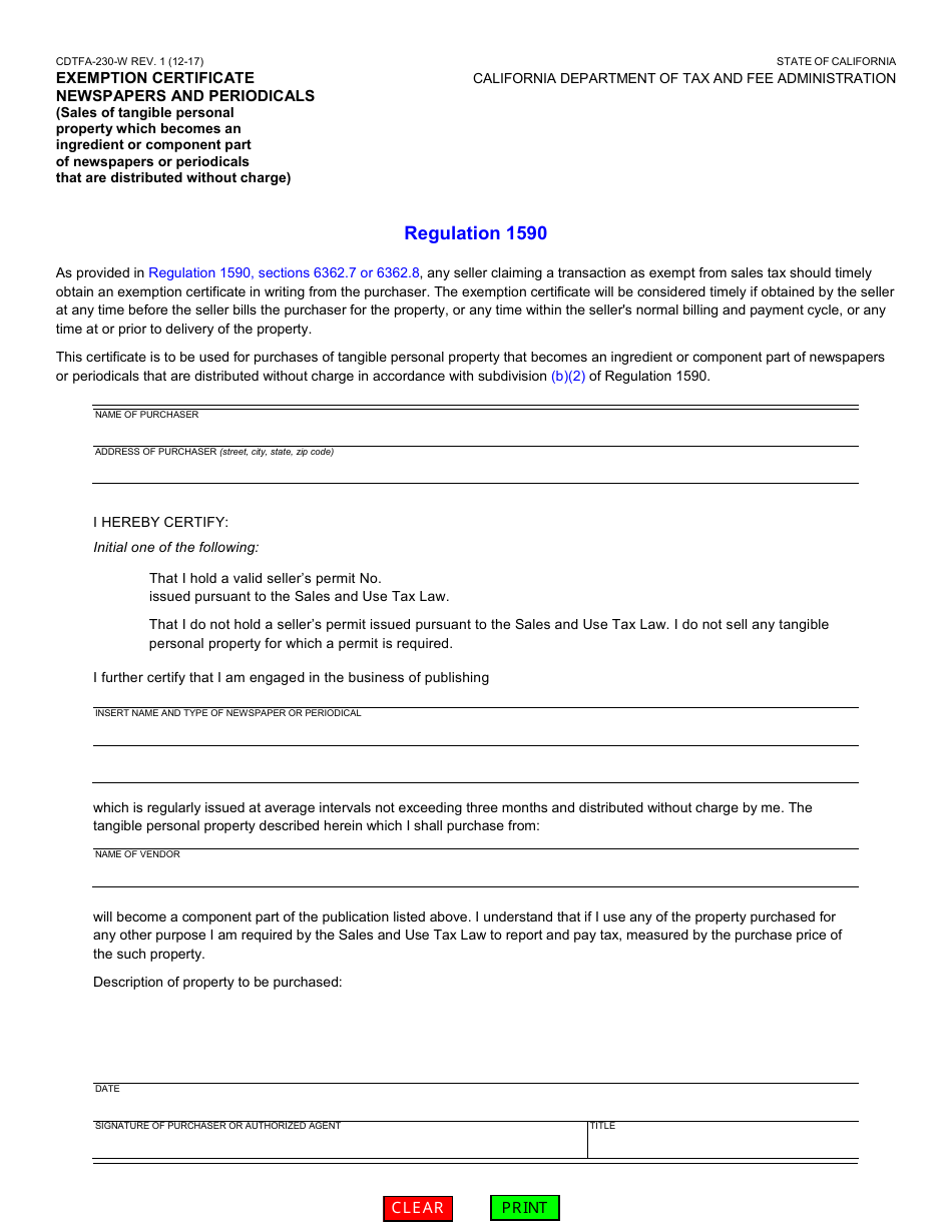Form CDTFA-230-W - Fill Out, Sign Online and Download Fillable PDF ...