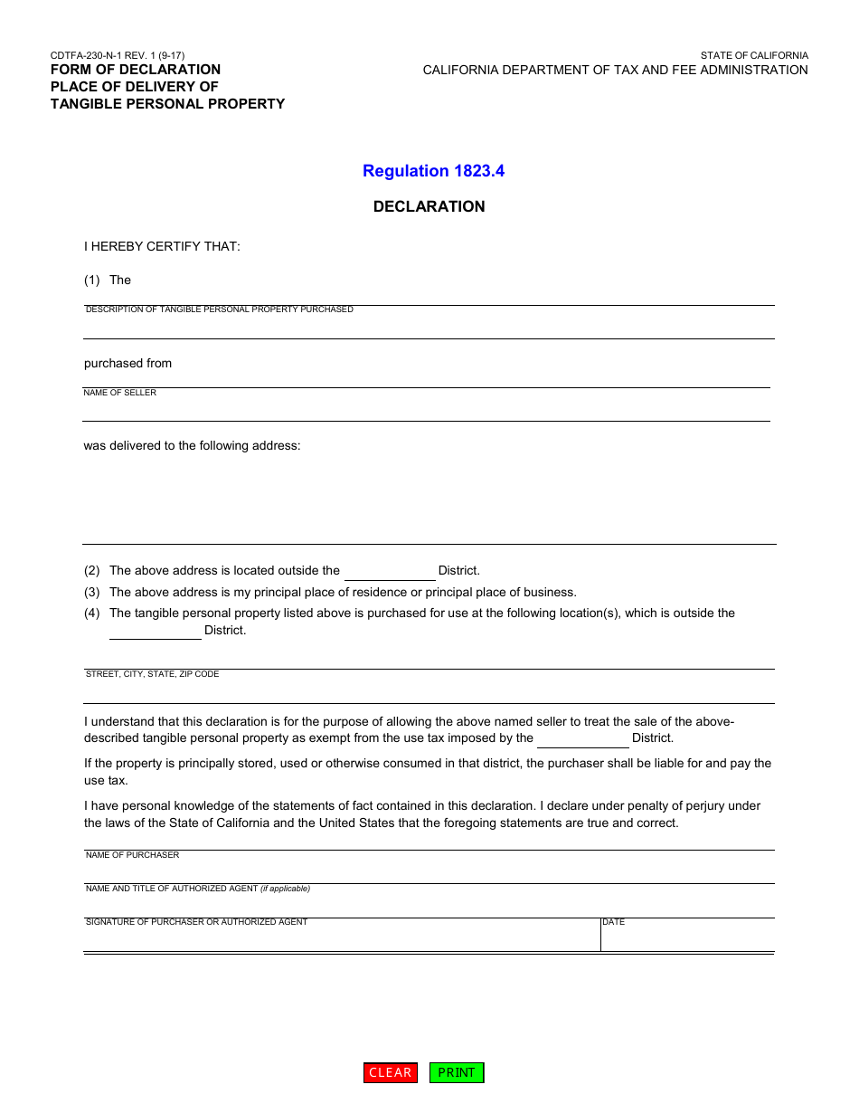 Form CDTFA-230-N-1 - Fill Out, Sign Online and Download Fillable PDF ...