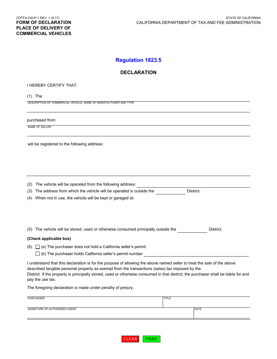 Form CDTFA-230-P-1 - Fill Out, Sign Online and Download Fillable PDF ...