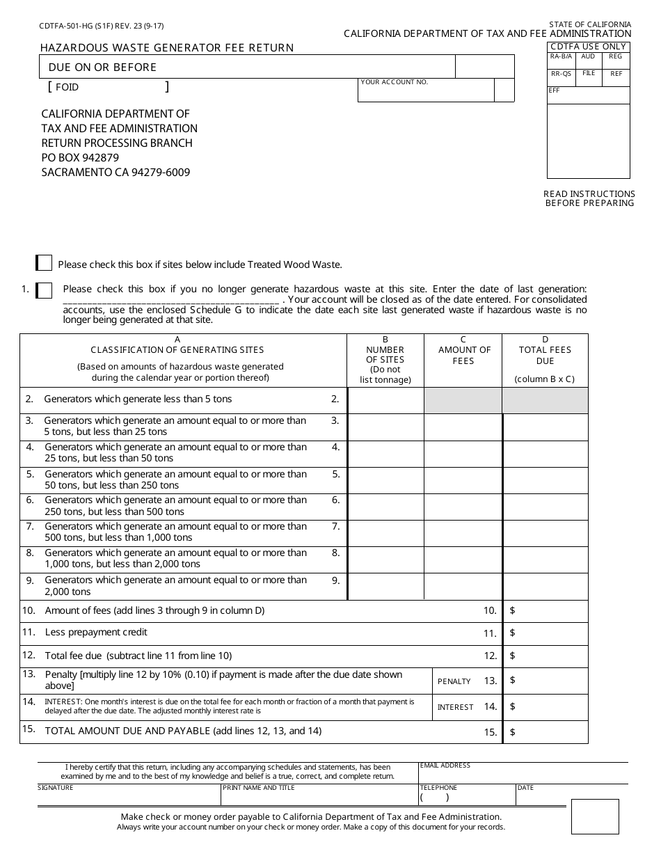 Form CDTFA-501-HG - Fill Out, Sign Online and Download Fillable PDF ...