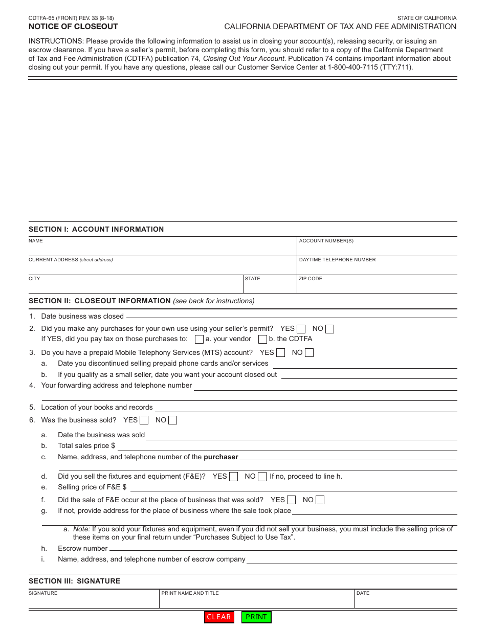Form CDTFA-65 - Fill Out, Sign Online and Download Fillable PDF ...