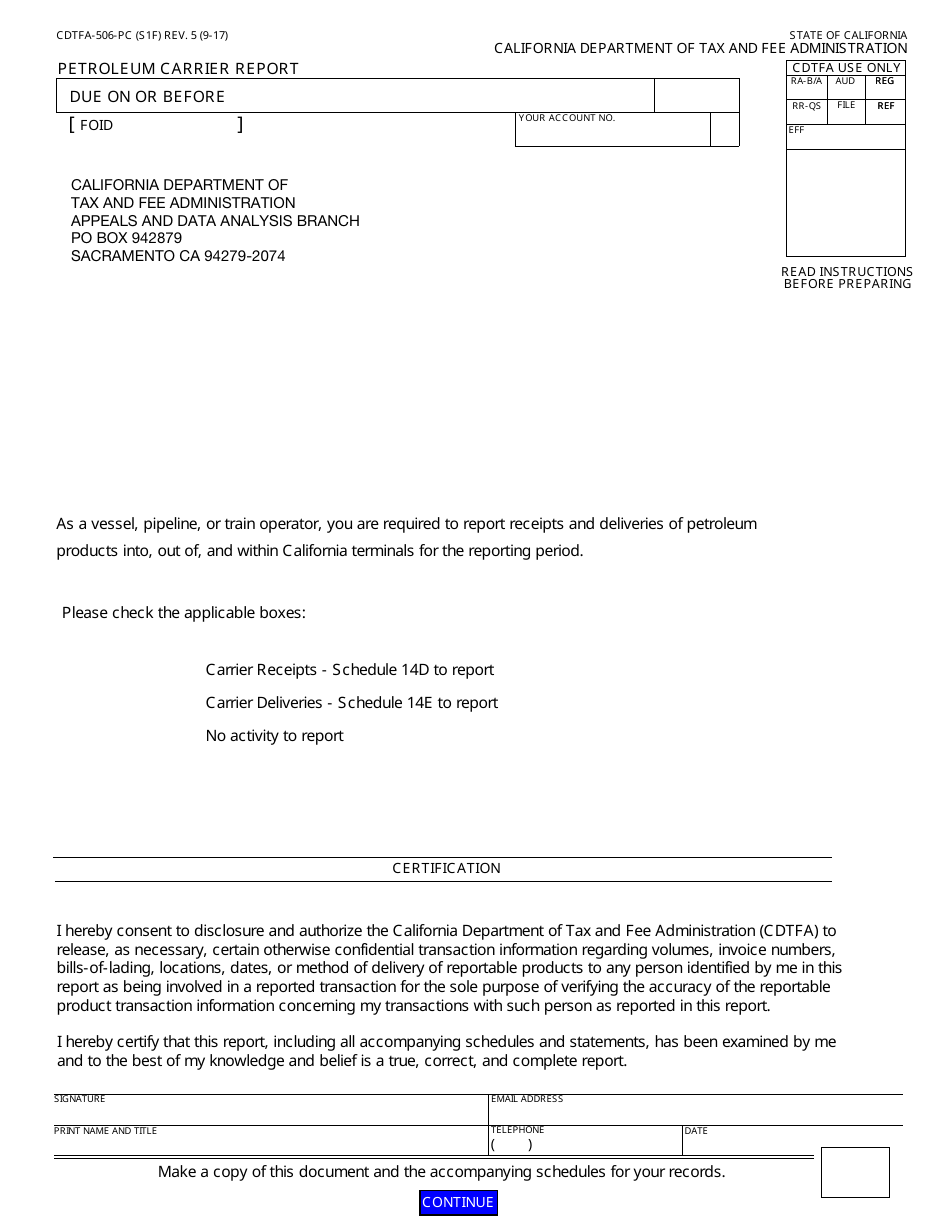 Form CDTFA-506-PC - Fill Out, Sign Online and Download Fillable PDF ...