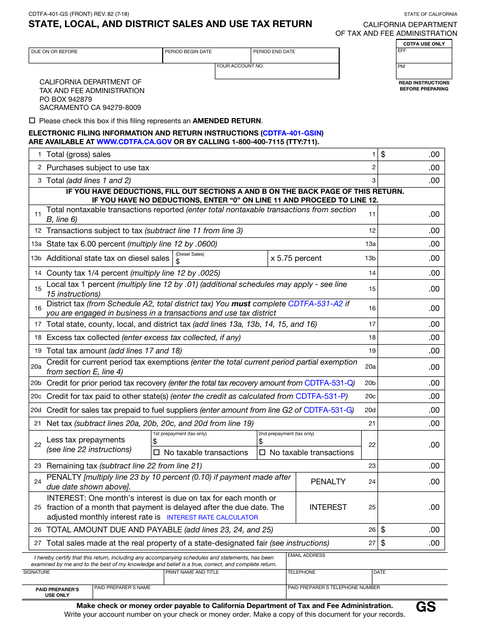 Form CDTFA-401-GS - Fill Out, Sign Online and Download Fillable PDF ...