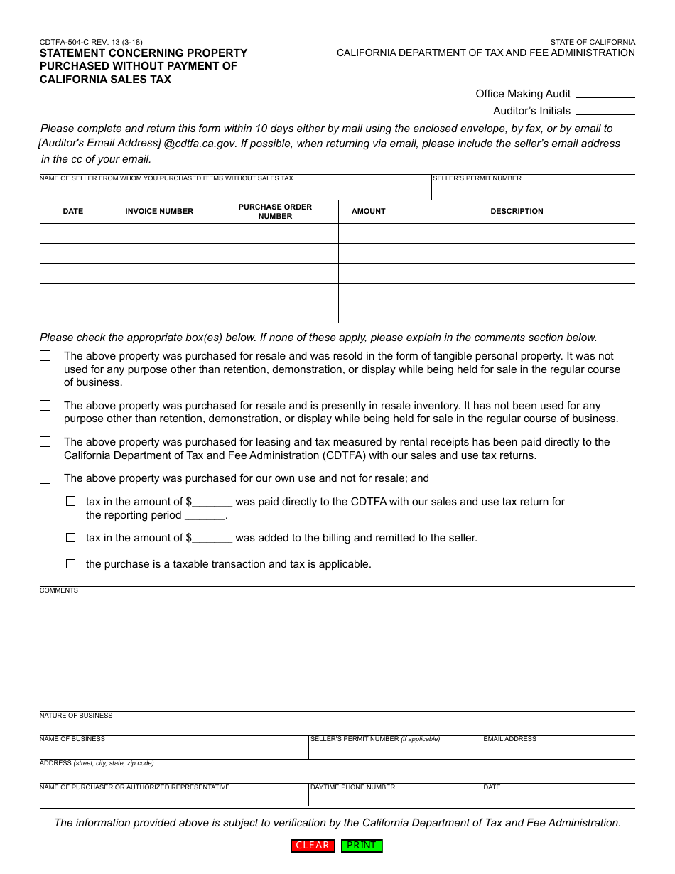 Form CDTFA-504-C - Fill Out, Sign Online and Download Fillable PDF ...