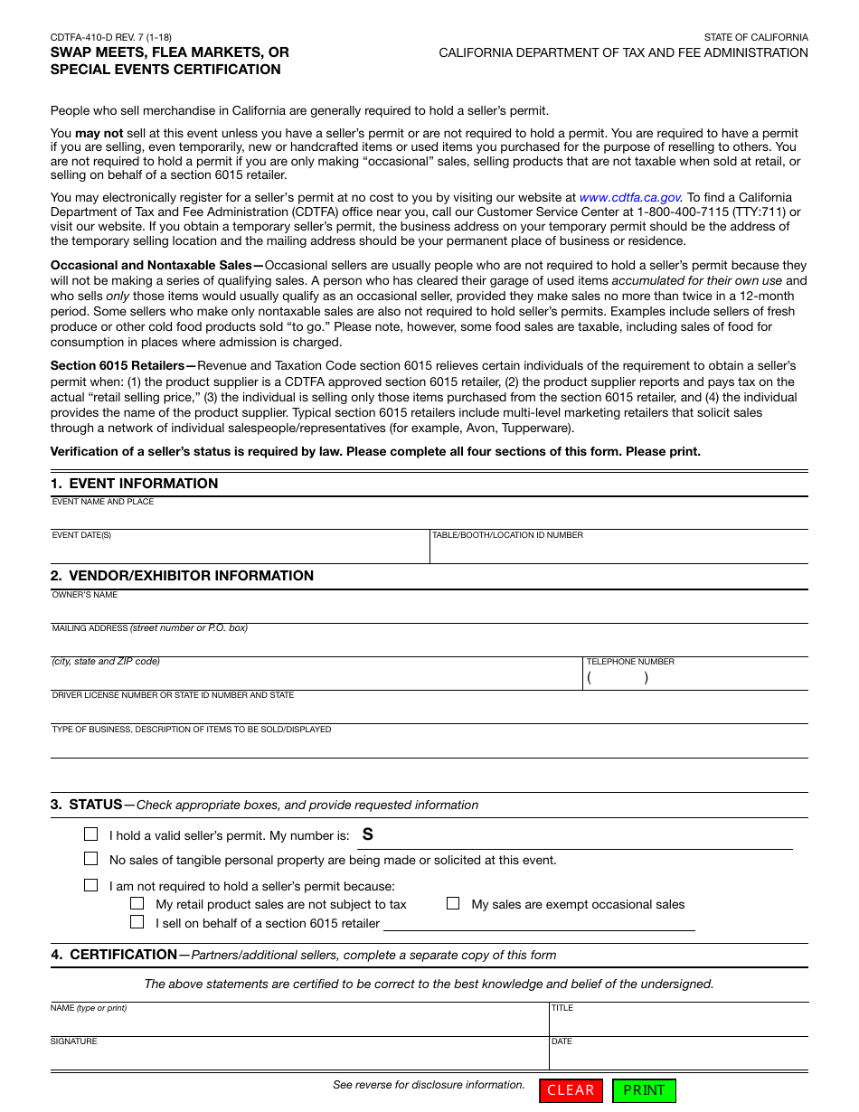 Form CDTFA-410-D - Fill Out, Sign Online and Download Fillable PDF ...