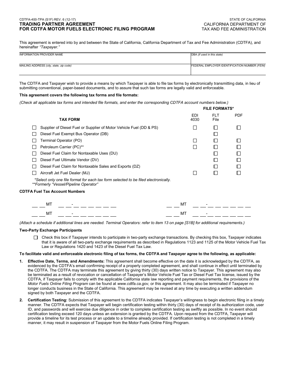 Form CDTFA-400-TPA - Fill Out, Sign Online and Download Fillable PDF ...
