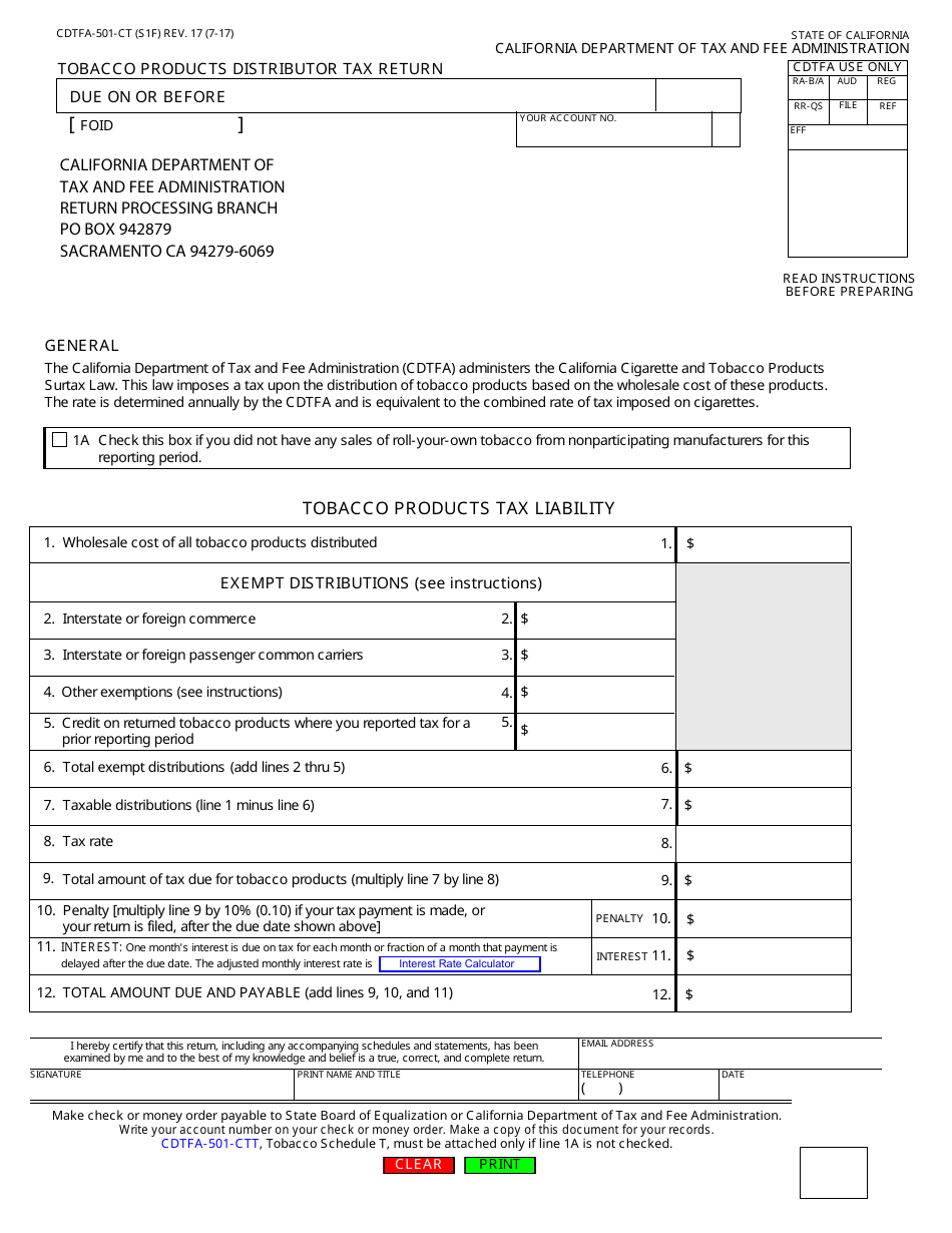 Form CDTFA-501-CT - Fill Out, Sign Online and Download Fillable PDF ...