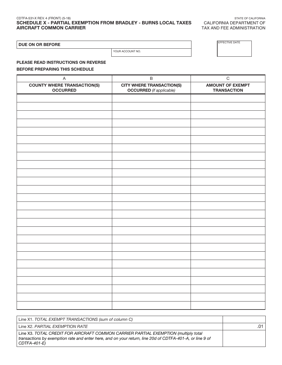 Form CDTFA-531-X Schedule X - Fill Out, Sign Online and Download ...