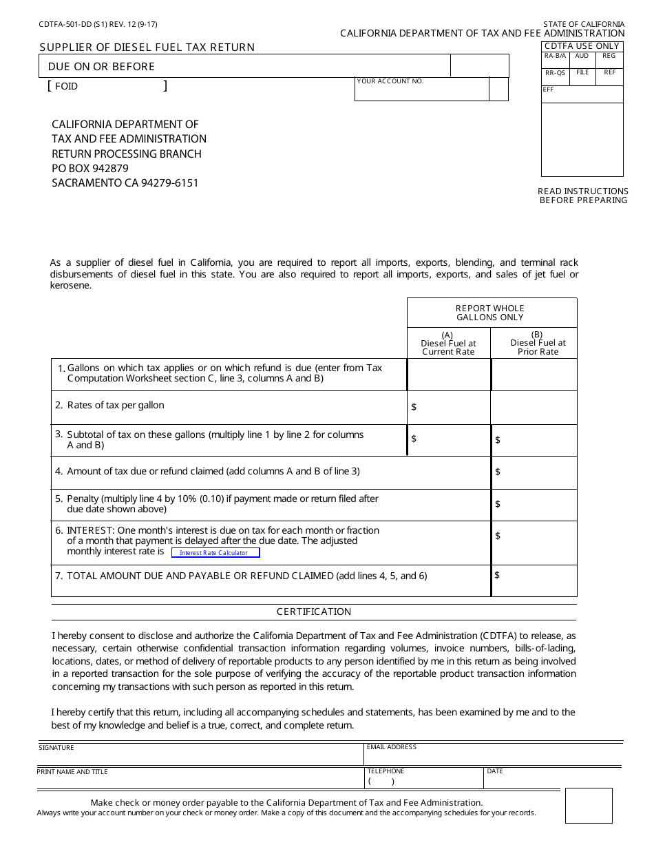 Form CDTFA-501-DD - Fill Out, Sign Online and Download Fillable PDF ...