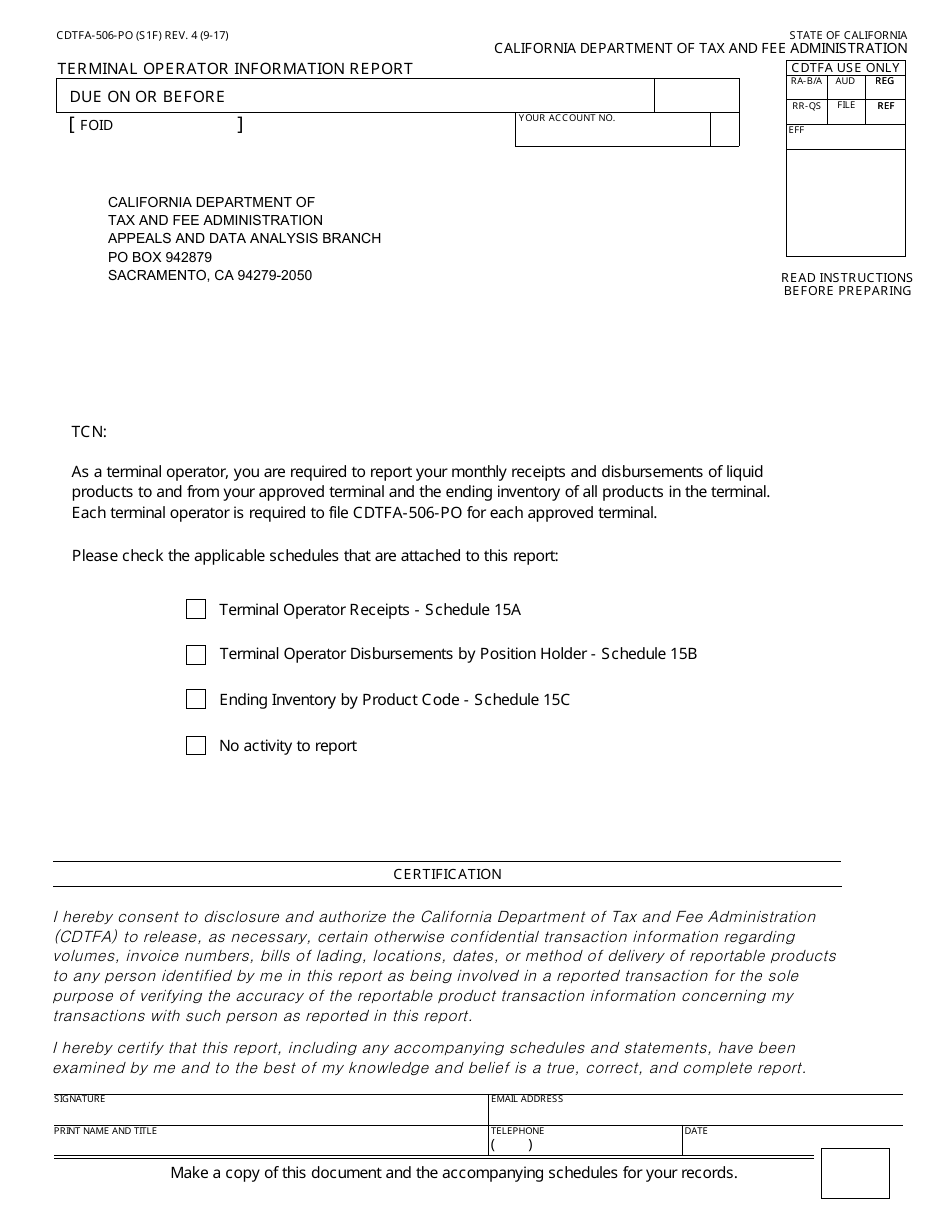 Form CDTFA-506-PO - Fill Out, Sign Online and Download Fillable PDF ...