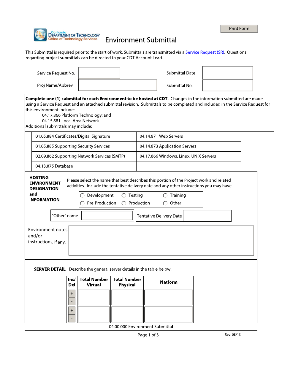 California Environment Submittal Form - Fill Out, Sign Online and ...