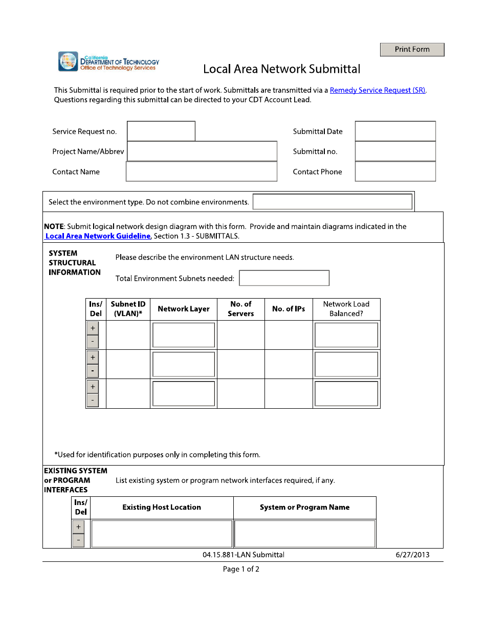 California Local Area Network Submittal Form - Fill Out, Sign Online ...