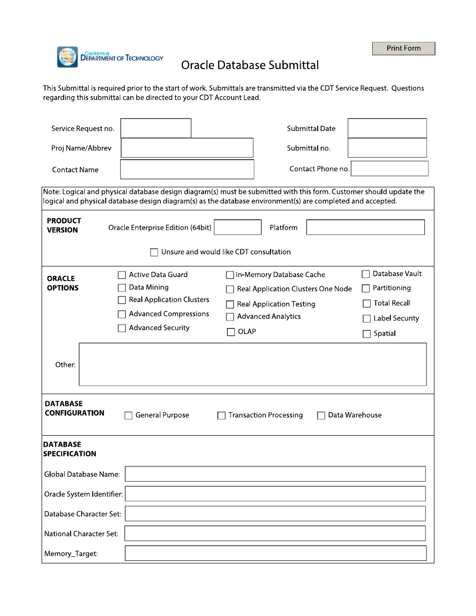 California Oracle Database Submittal Form - Fill Out, Sign Online and ...