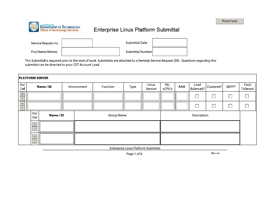 California Enterprise Linux Platform Submittal Form - Fill Out, Sign ...