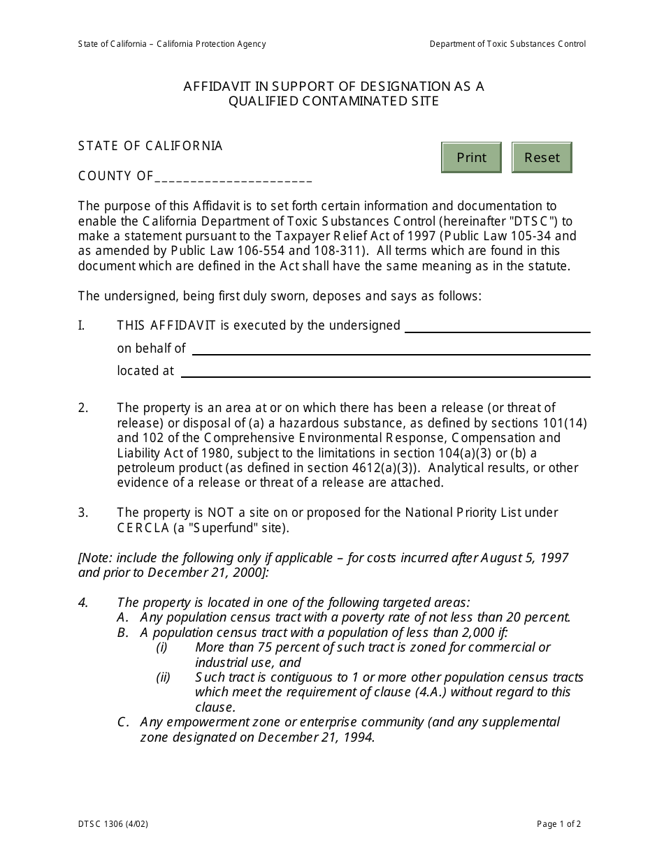 DTSC Form 1306 - 2002 - Fill Out, Sign Online and Download Fillable PDF ...