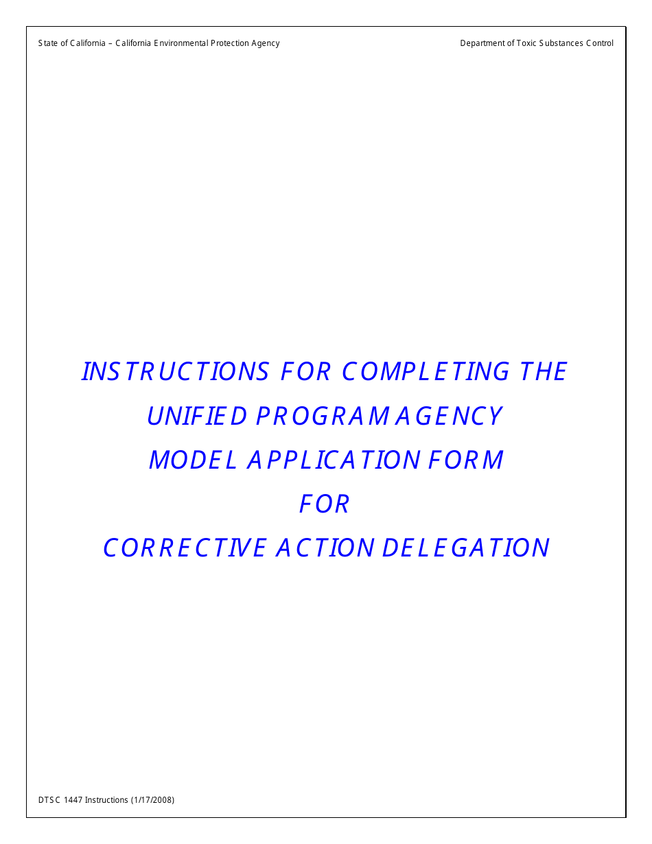 Download Instructions for DTSC Form 1447 Upa Model Application for ...