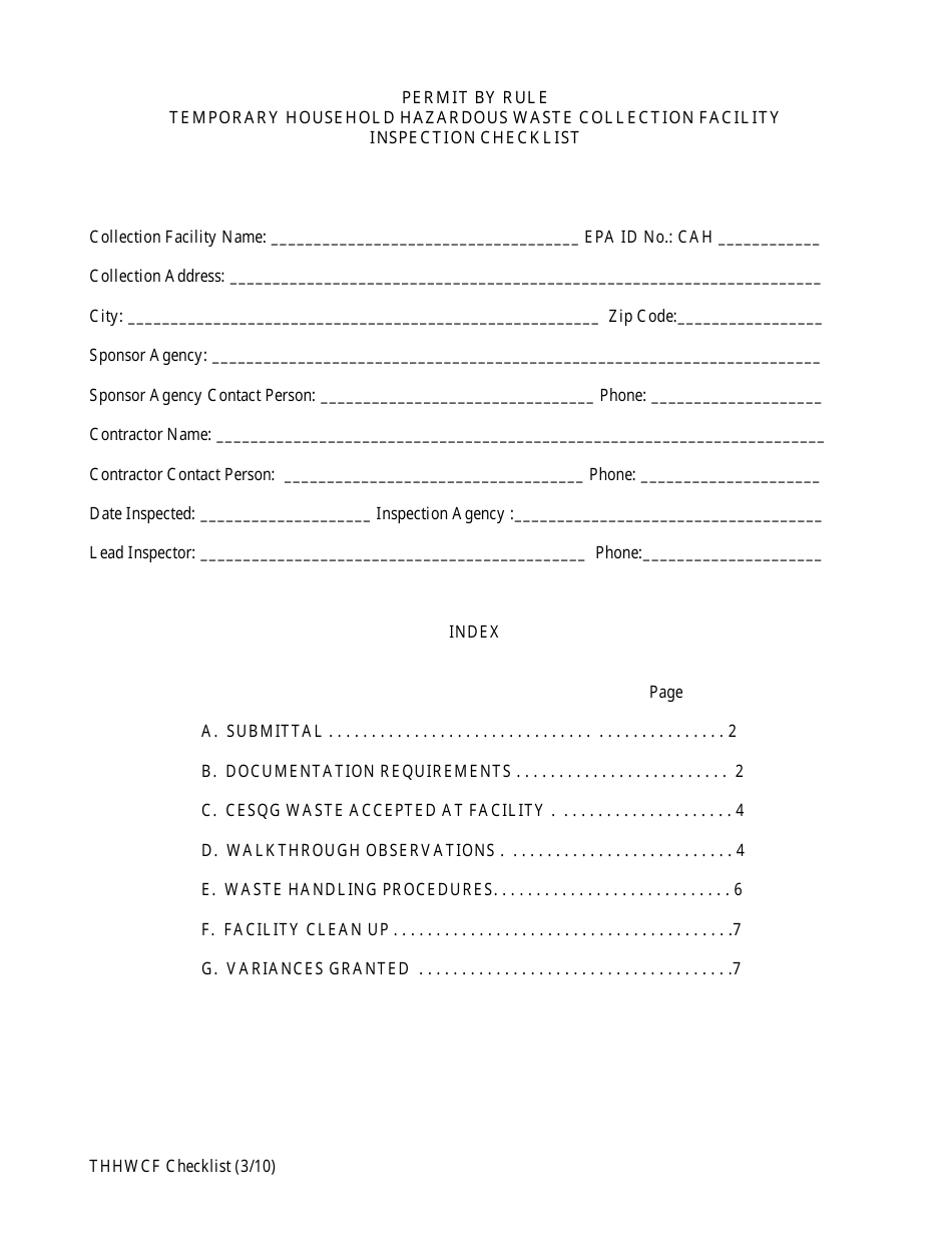 California Permit by Rule Temporary Household Hazardous Waste ...