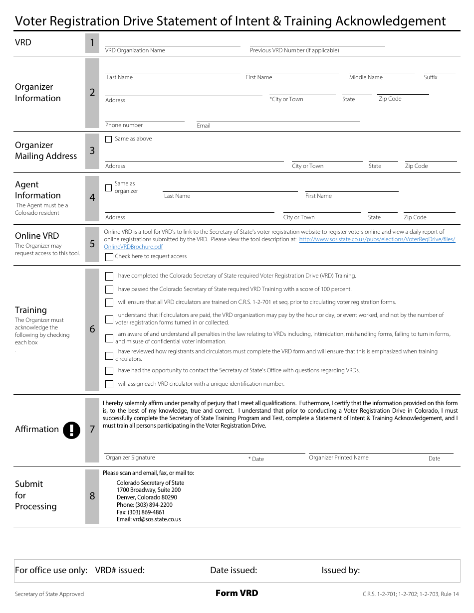 Form VRD - Fill Out, Sign Online and Download Fillable PDF, Colorado ...