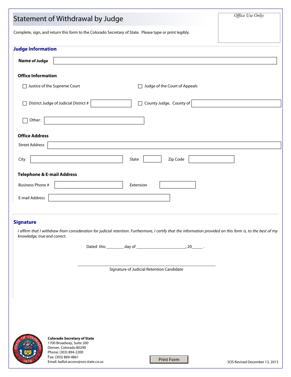 Colorado Statement of Withdrawal by Judge - Fill Out, Sign Online and ...