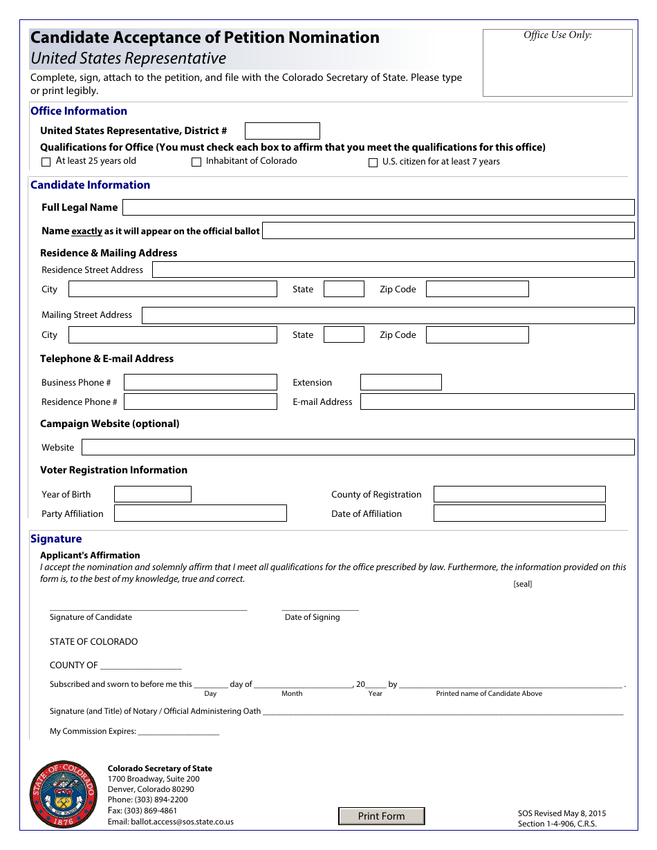 Colorado Candidate Acceptance of Petition Nomination - United States ...