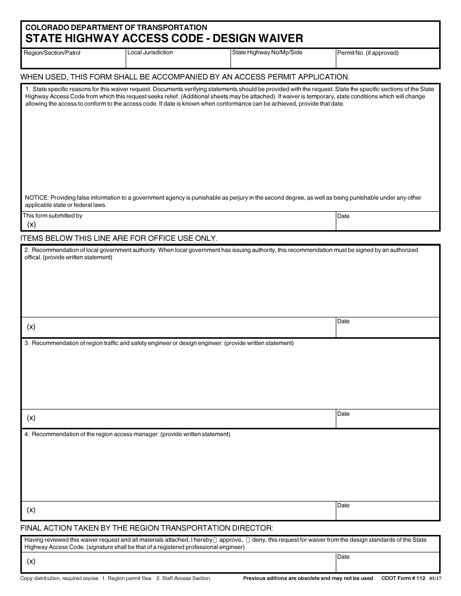 CDOT Form 112 - Fill Out, Sign Online and Download Fillable PDF ...