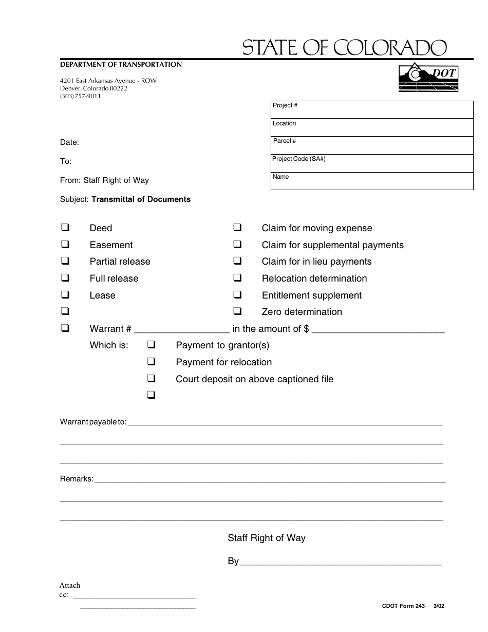 CDOT Form 243 - Fill Out, Sign Online and Download Printable PDF ...