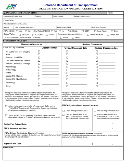 CDOT Form 128B Download Fillable PDF or Fill Online Nepa Determination / Project Certification ...