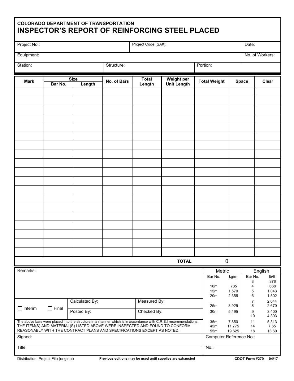 CDOT Form 279 - Fill Out, Sign Online and Download Fillable PDF ...