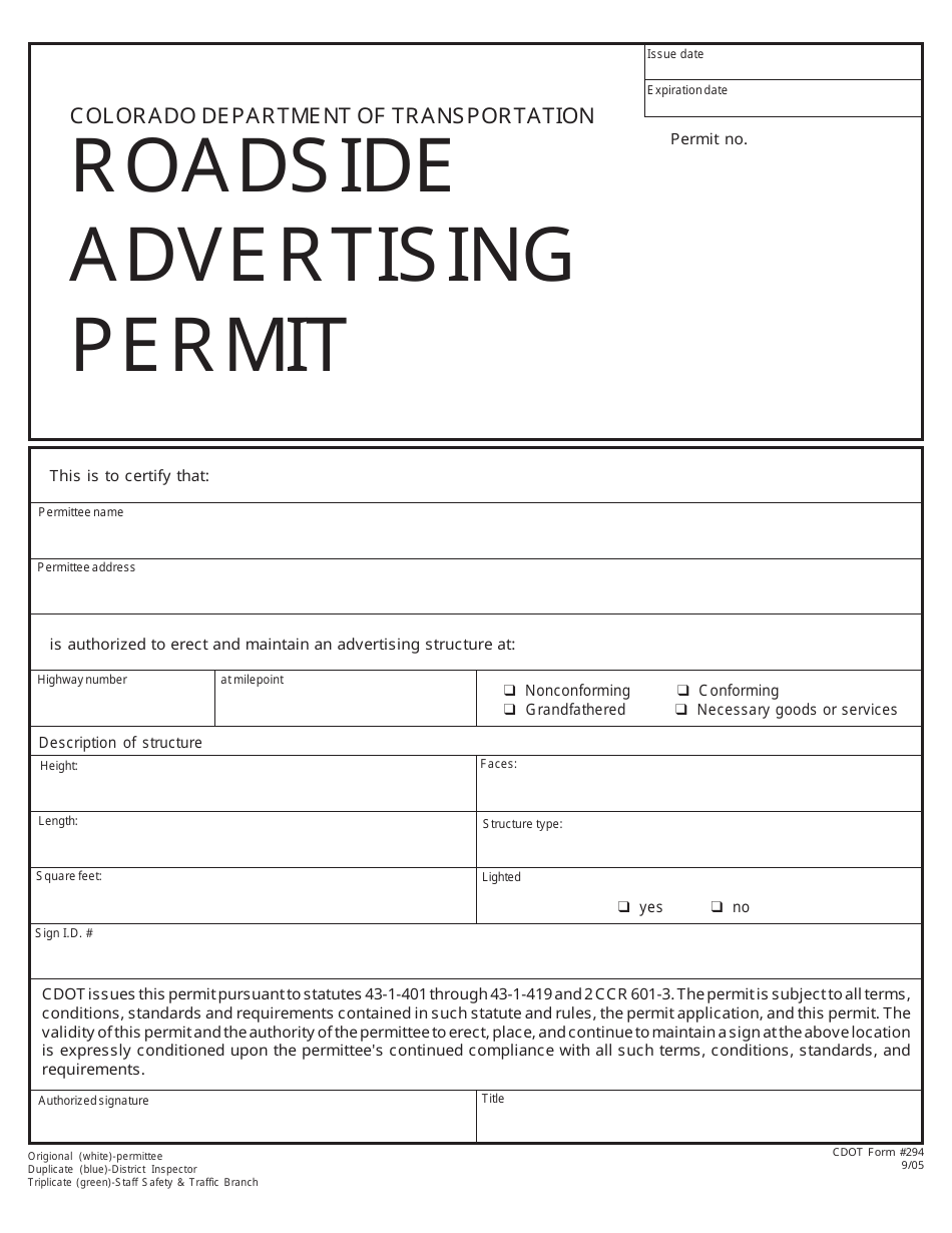 CDOT Form 294 - Fill Out, Sign Online and Download Printable PDF ...