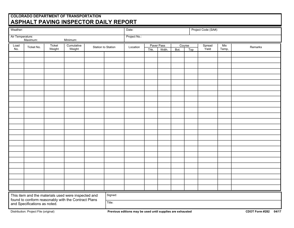 CDOT Form 282 - Fill Out, Sign Online and Download Fillable PDF ...