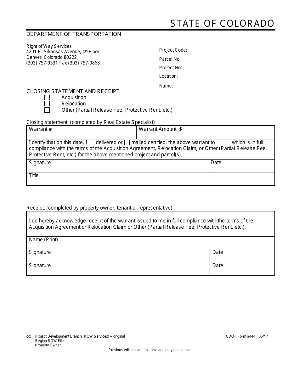CDOT Form 444 - Fill Out, Sign Online and Download Fillable PDF ...