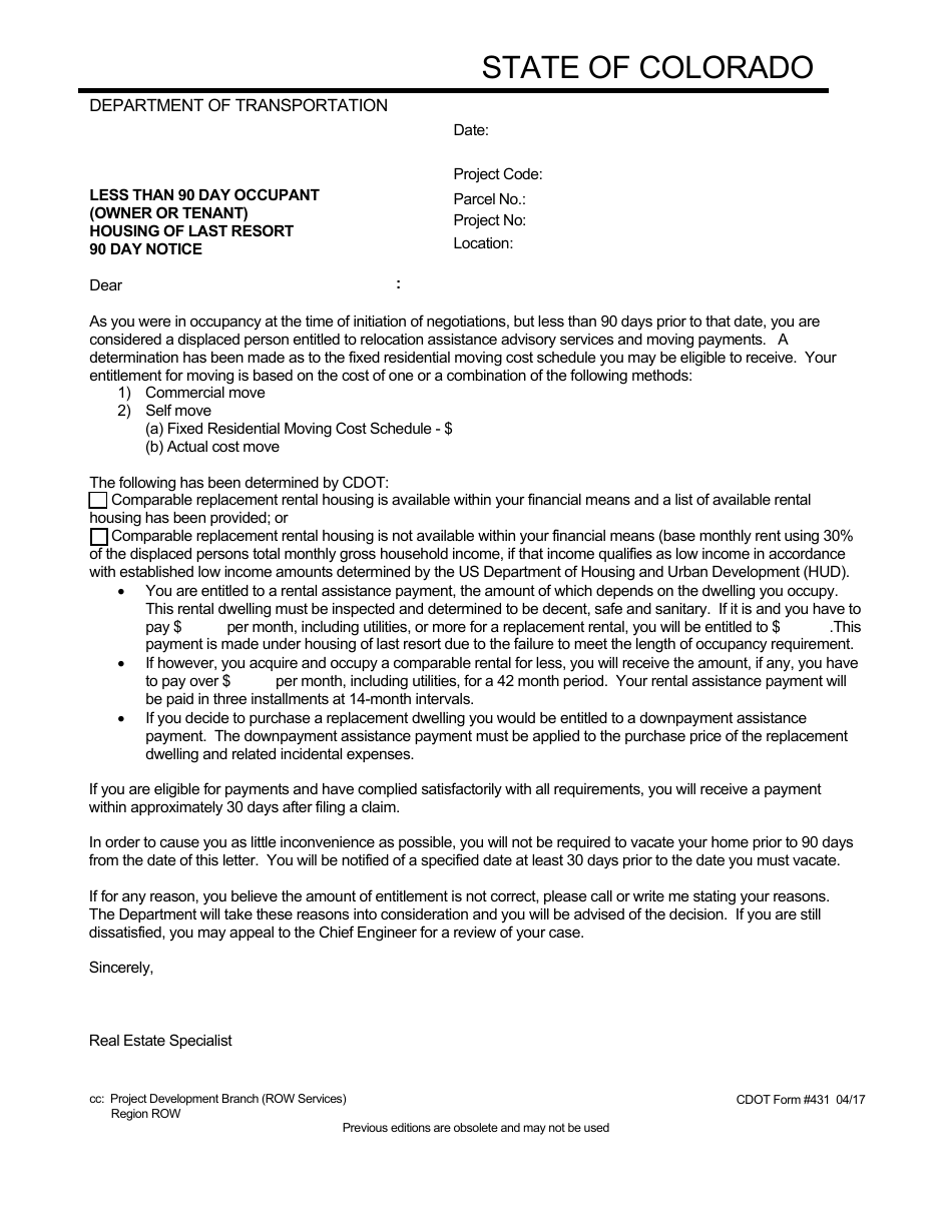 CDOT Form 431 - Fill Out, Sign Online and Download Fillable PDF ...